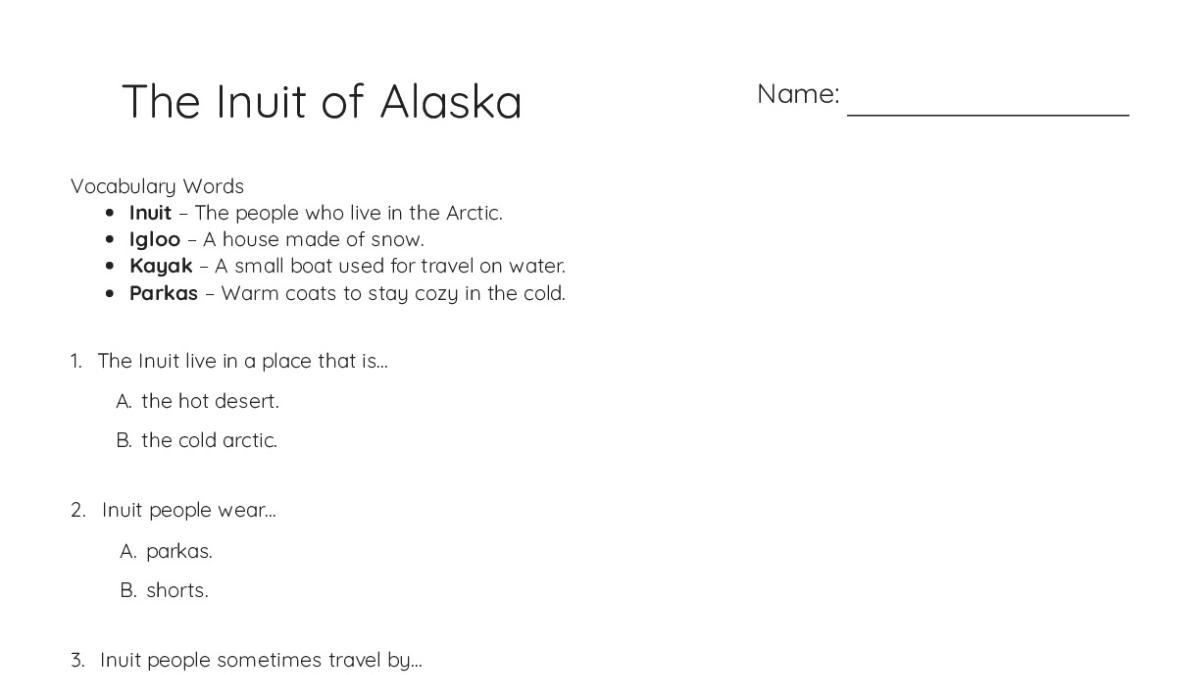 🧊 The Inuit of Alaska 🧊 - My Worksheet Maker: Create Your Own Worksheets
