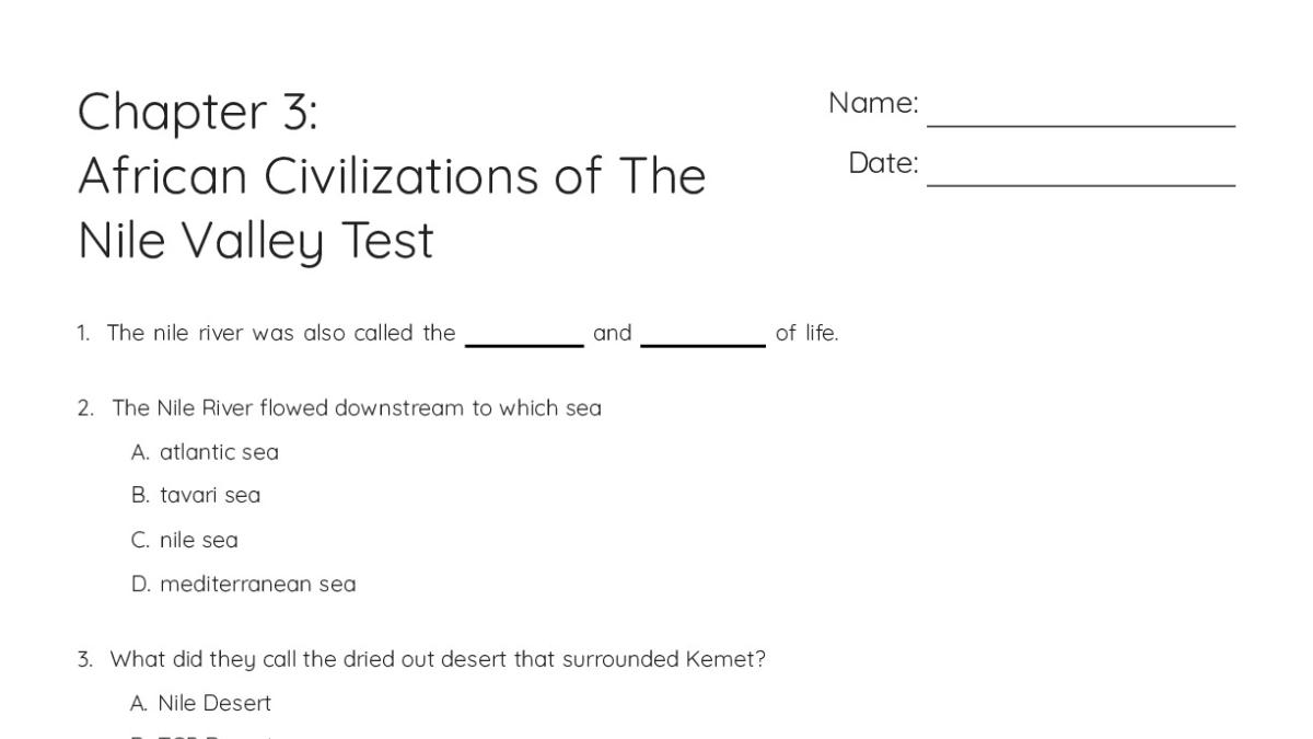 Chapter 3: African Civilizations of The Nile Valley Test - My Worksheet ...