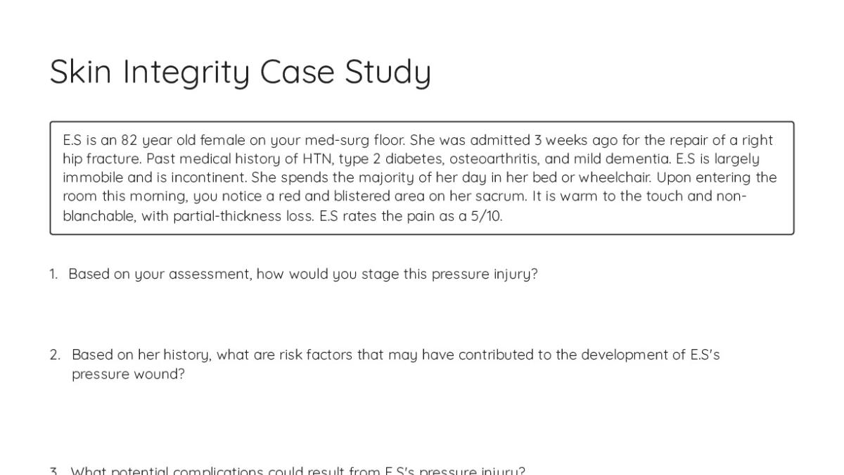 Skin Integrity Case Study - My Worksheet Maker: Create Your Own Worksheets