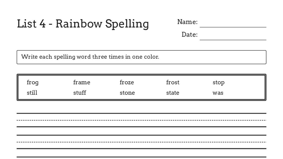 List 4 - Rainbow Spelling - My Worksheet Maker: Create Your Own Worksheets
