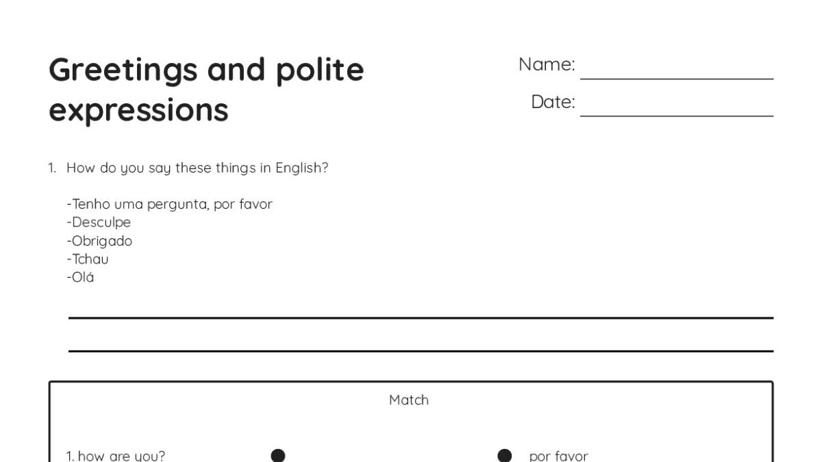 Greetings and polite expressions - My Worksheet Maker: Create Your Own ...