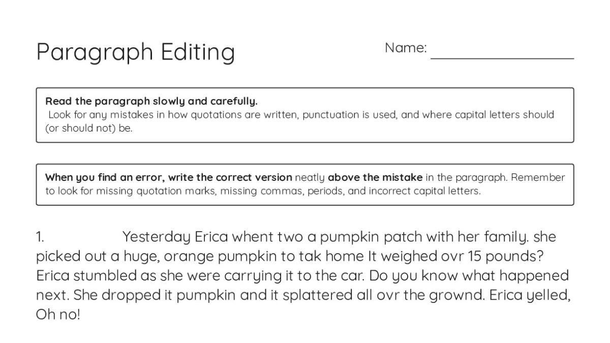 Paragraph Editing - My Worksheet Maker: Create Your Own Worksheets