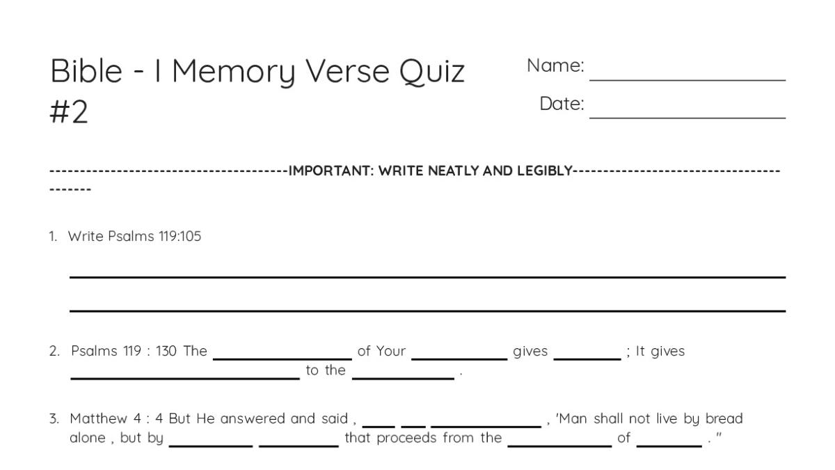 Bible - I Memory Verse Quiz #2 - My Worksheet Maker: Create Your Own ...