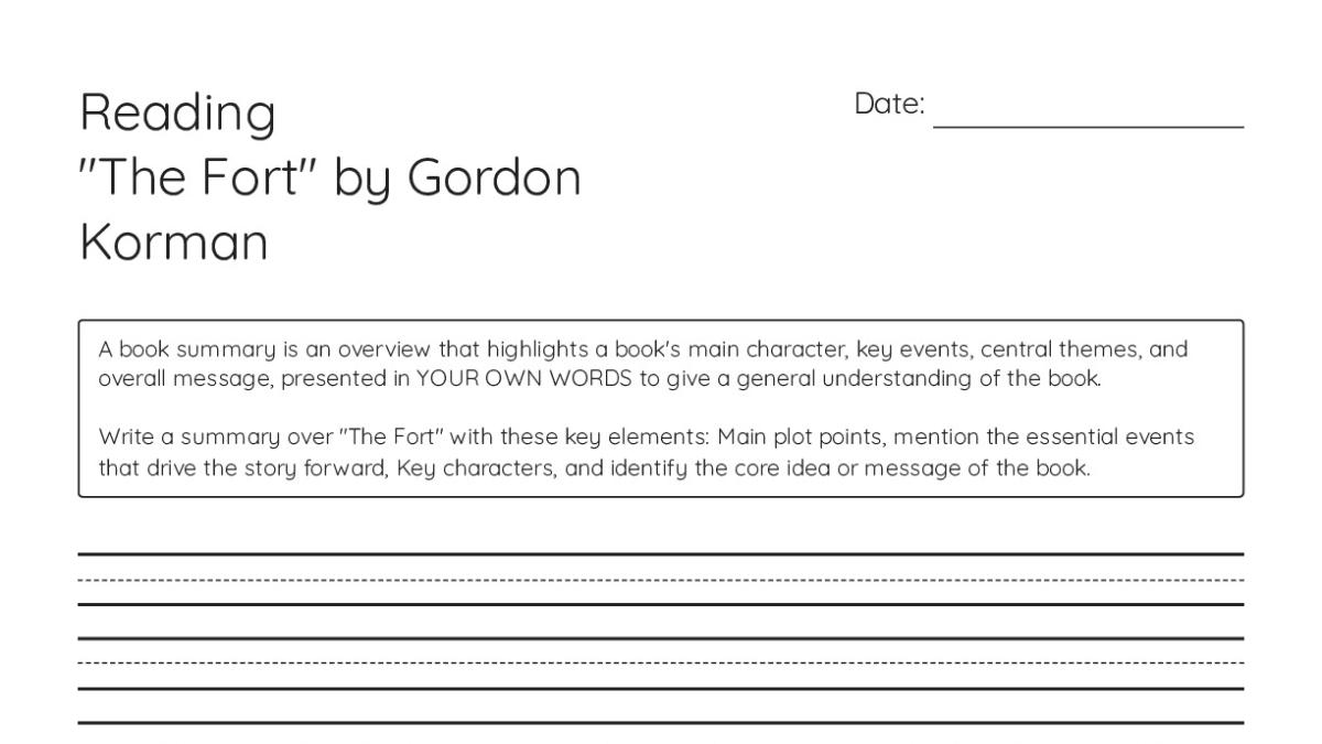 Reading "The Fort" by Gordon Korman - My Worksheet Maker: Create Your ...