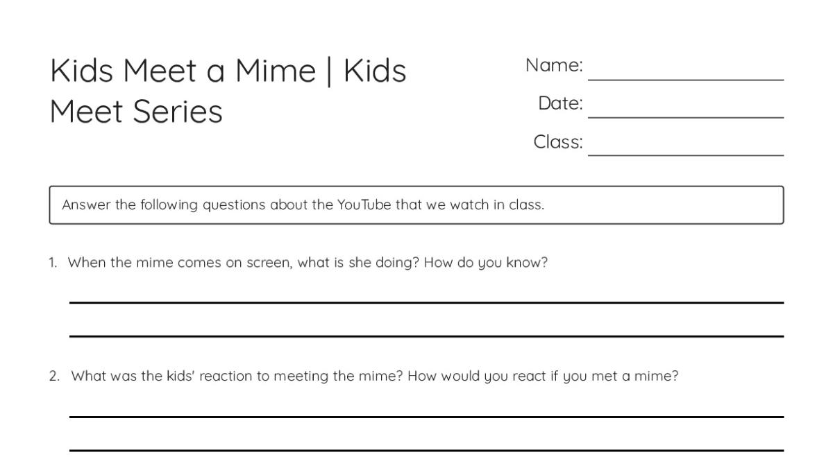 Kids Meet a Mime | Kids Meet Series - My Worksheet Maker: Create Your ...