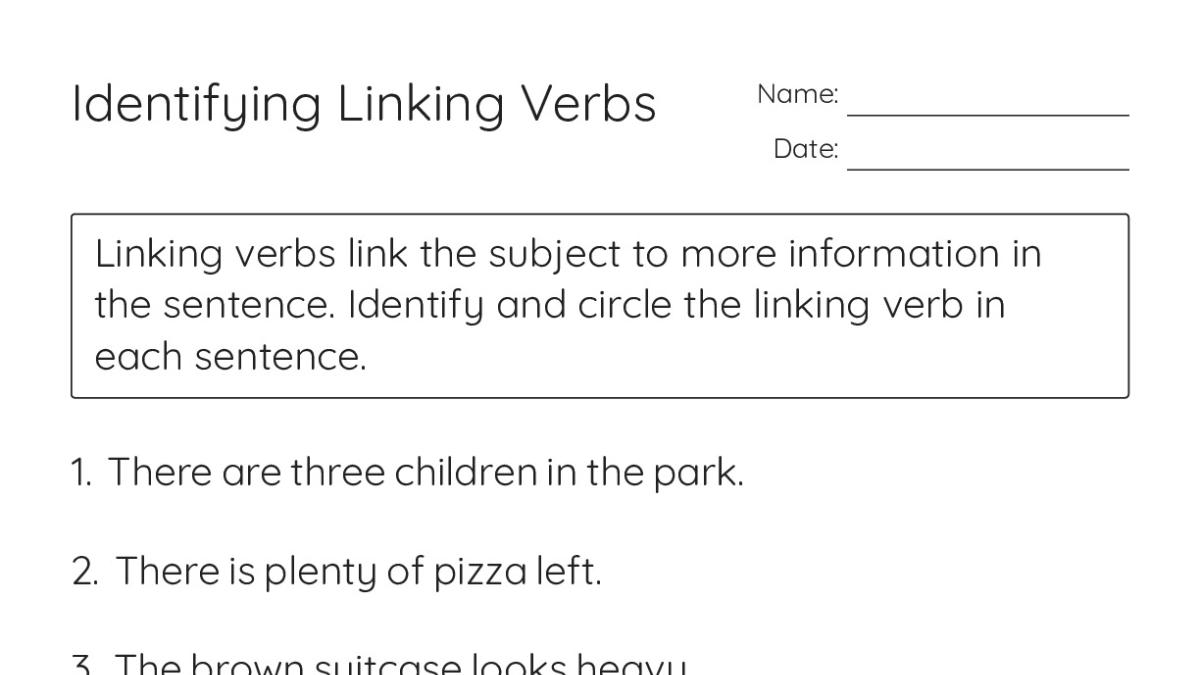 Identifying Linking Verbs - My Worksheet Maker: Create Your Own Worksheets