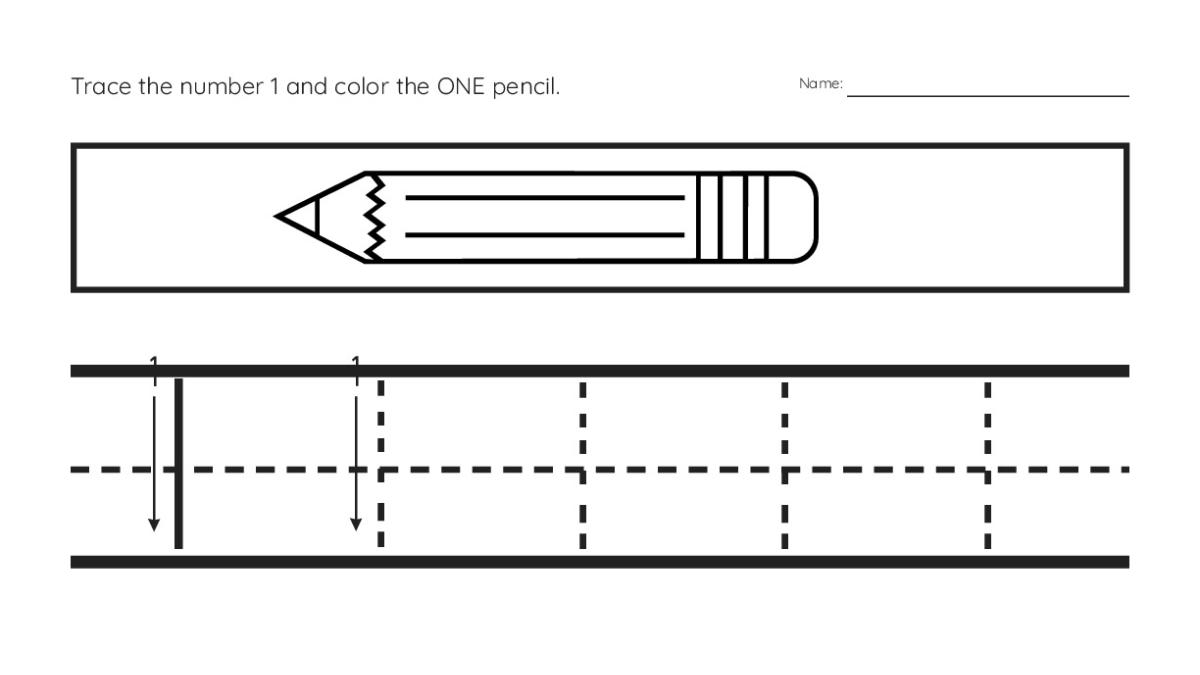 Trace the number 1 and color the ONE pencil. - My Worksheet Maker ...