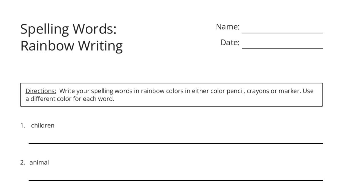 Spelling Words: Rainbow Writing - My Worksheet Maker: Create Your Own ...
