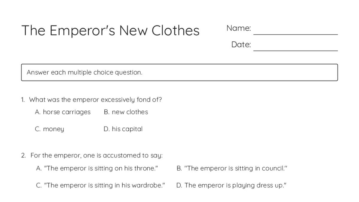 The Emperor's New Clothes - My Worksheet Maker: Create Your Own Worksheets