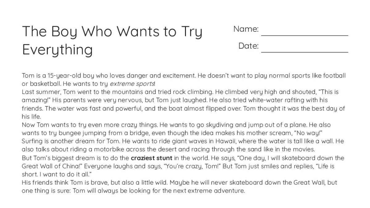 The Boy Who Wants to Try Everything - My Worksheet Maker: Create Your ...