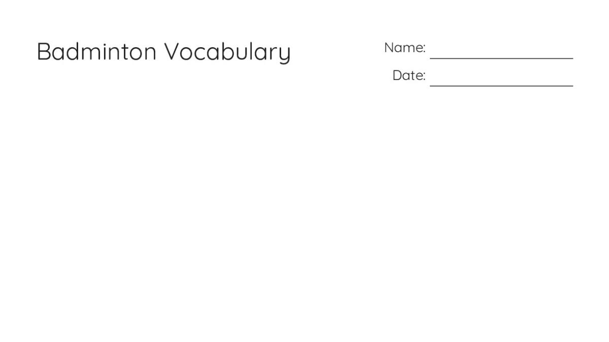 Badminton Vocabulary - My Worksheet Maker: Create Your Own Worksheets