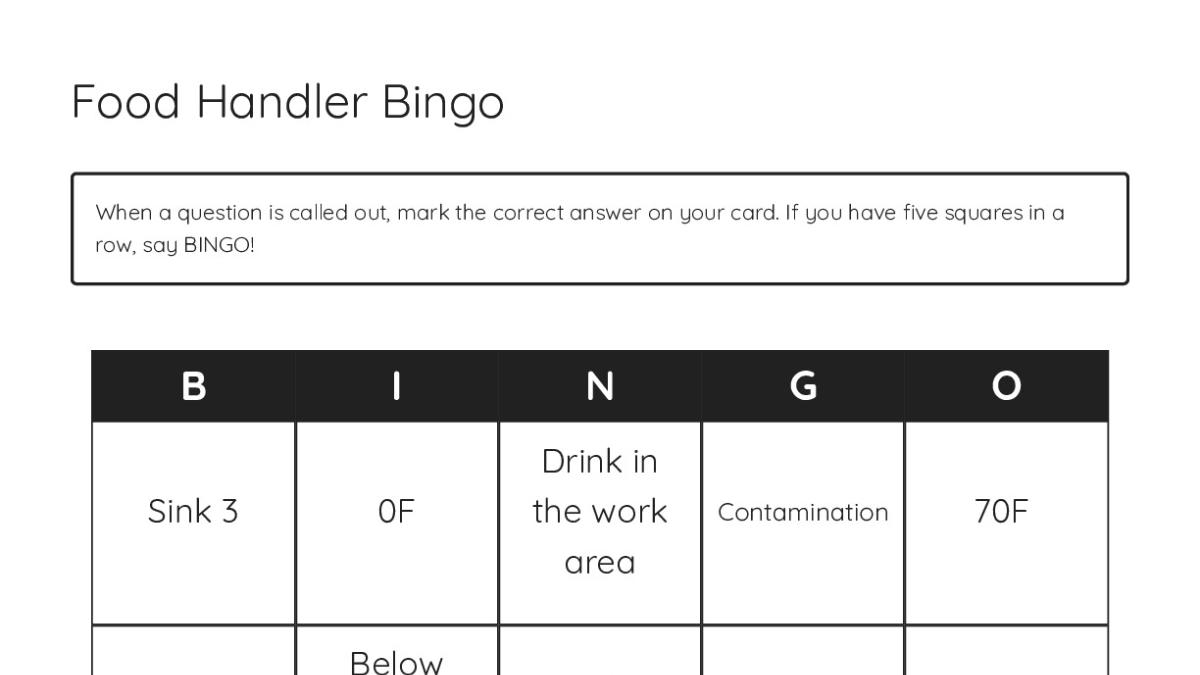 Food Handler Bingo - My Bingo Maker: Create Your Own Bingo Cards