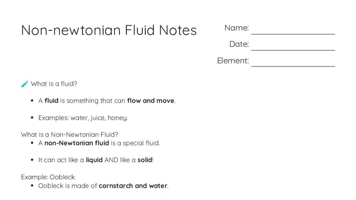 Non-newtonian Fluid Notes - My Worksheet Maker: Create Your Own Worksheets