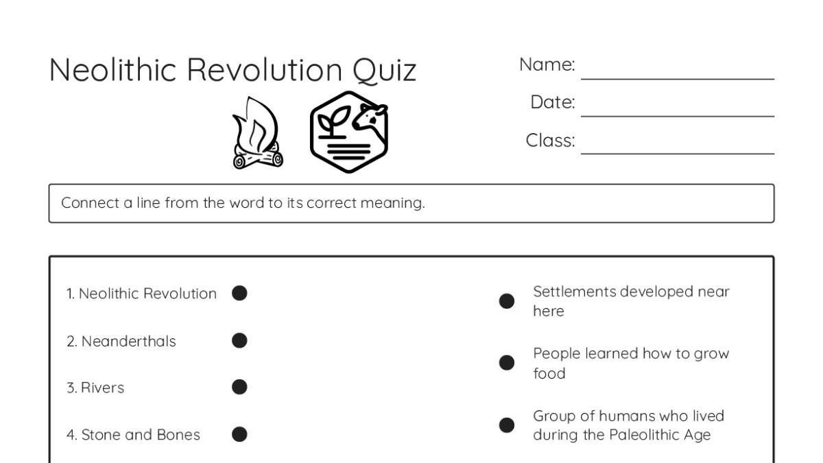 Neolithic Revolution Quiz - My Worksheet Maker: Create Your Own Worksheets