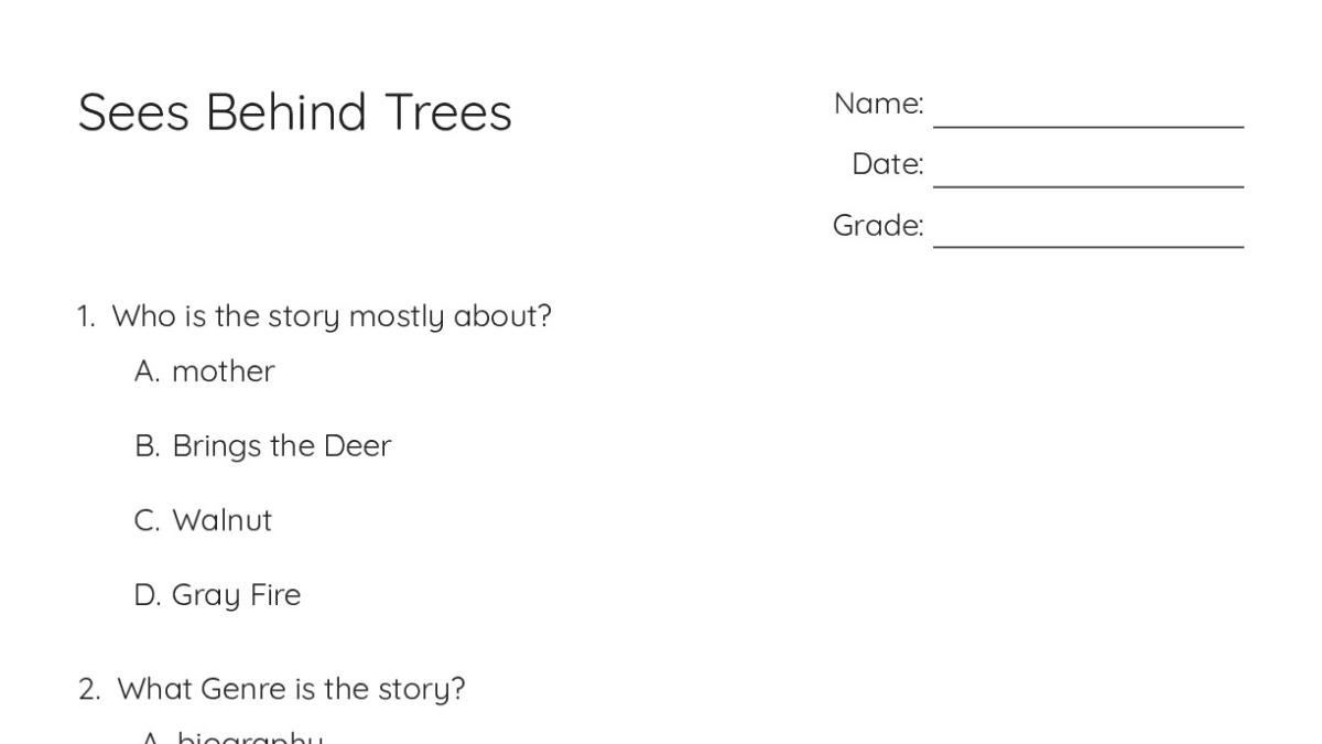 Sees Behind Trees - My Worksheet Maker: Create Your Own Worksheets
