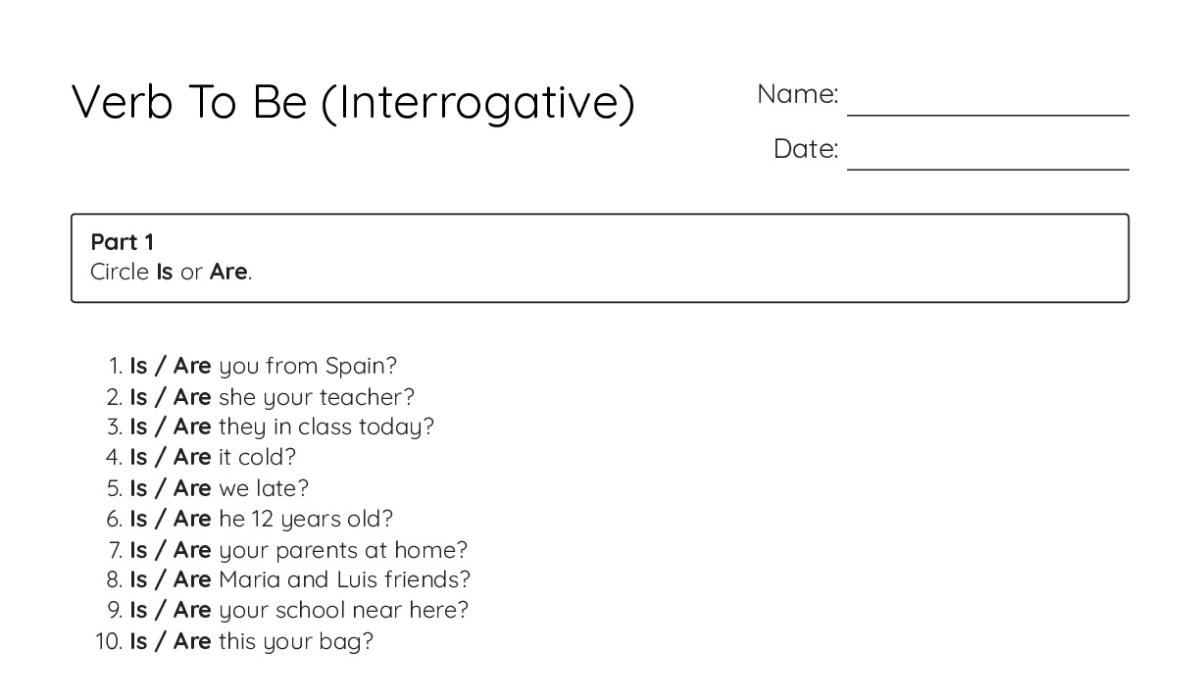 Verb To Be (Interrogative) - My Worksheet Maker: Create Your Own Worksheets