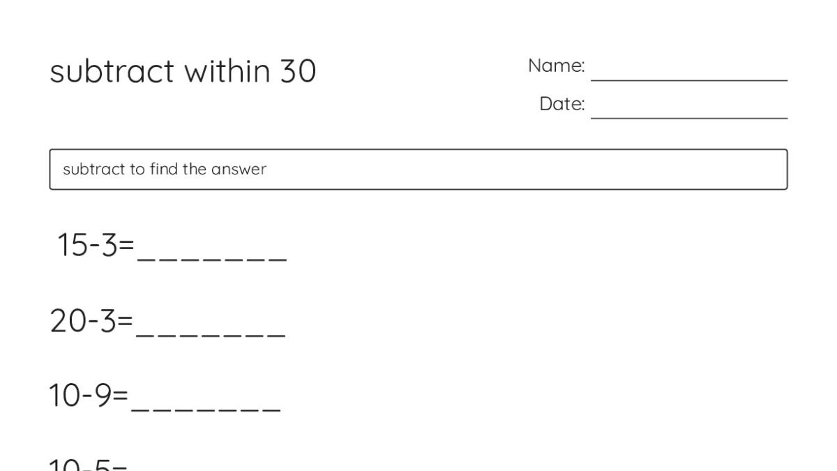 subtract within 30 - My Worksheet Maker: Create Your Own Worksheets