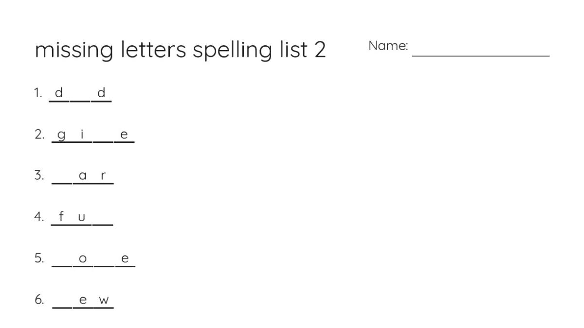 missing letters spelling list 2 - My Worksheet Maker: Create Your Own ...