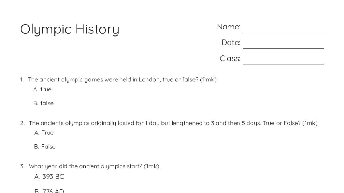 Olympic History - My Worksheet Maker: Create Your Own Worksheets