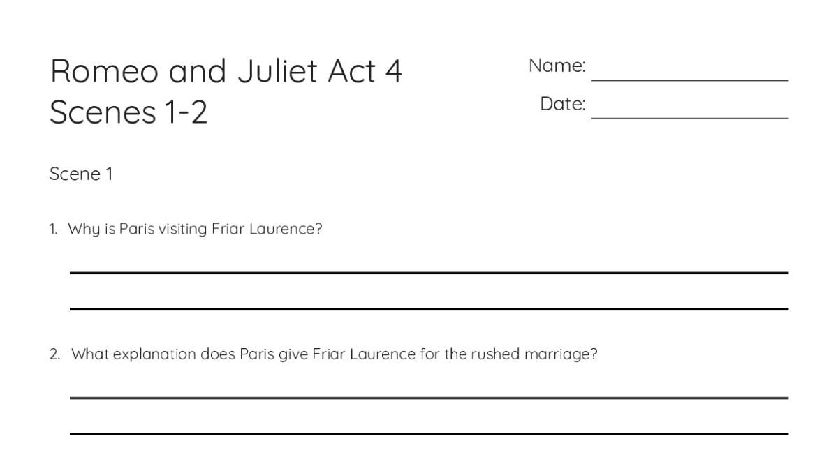 Romeo and Juliet Act 4 Scenes 1-2 - My Worksheet Maker: Create Your Own ...