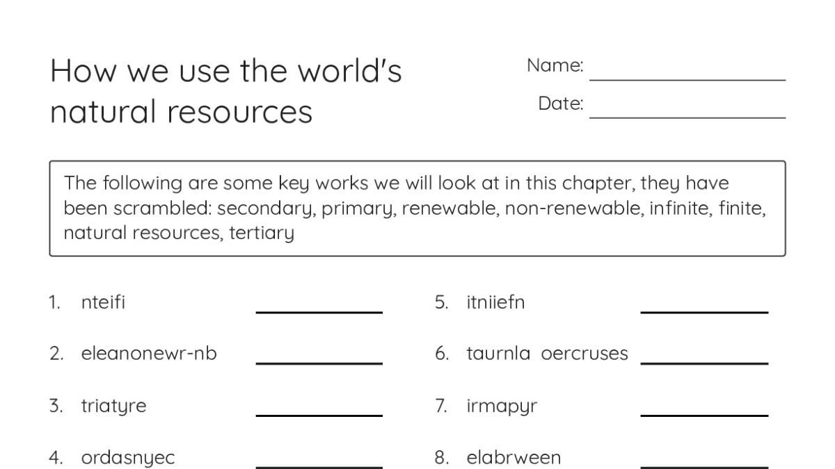 How we use the world's natural resources - My Worksheet Maker: Create ...