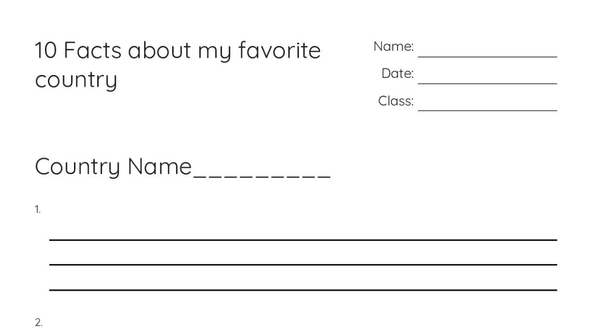 10 Facts about my favorite country Country Name_________ - My Worksheet ...
