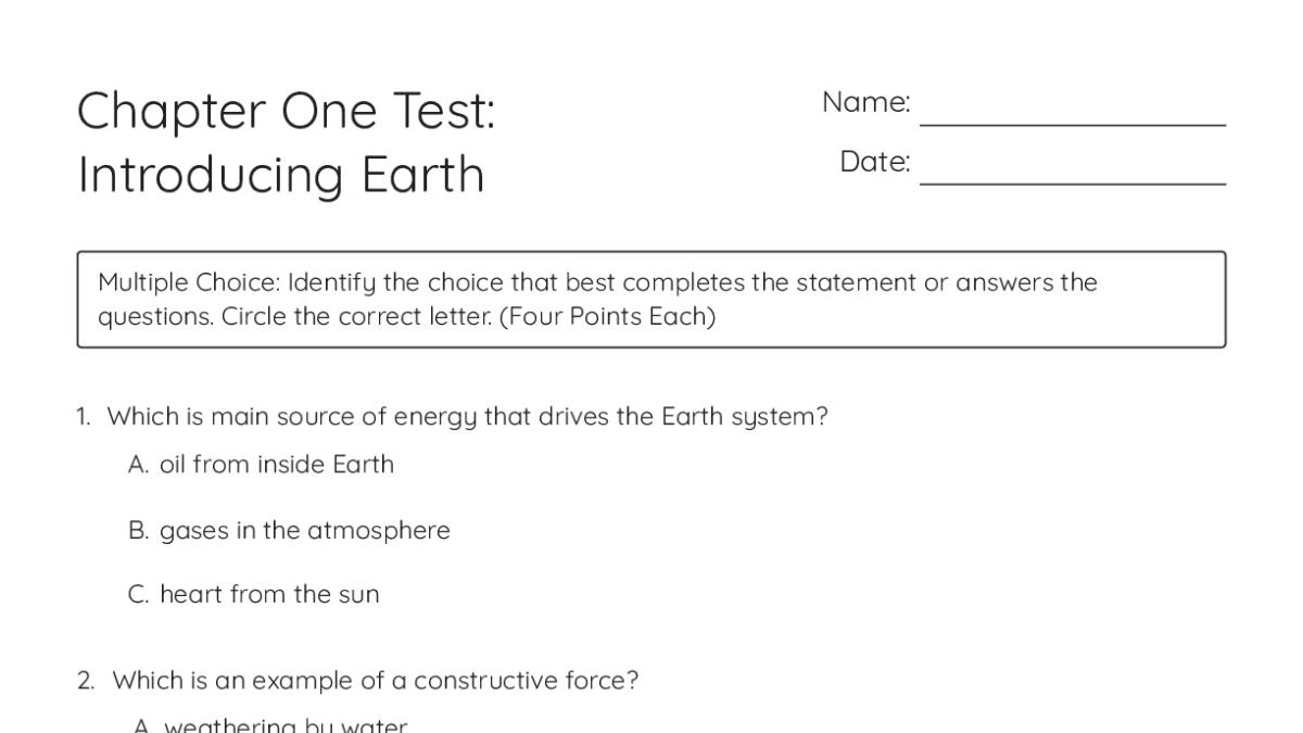 Chapter One Test: Introducing Earth - My Worksheet Maker: Create Your ...