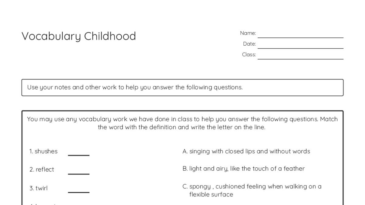 Vocabulary Childhood - My Worksheet Maker: Create Your Own Worksheets