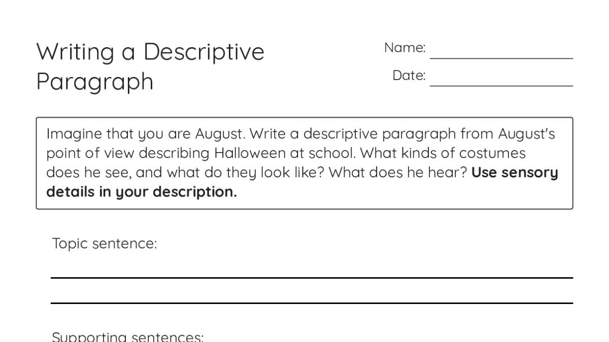 Writing a Descriptive Paragraph - My Worksheet Maker: Create Your Own ...