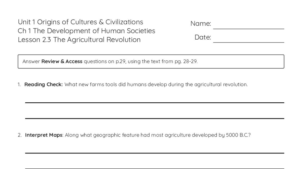Unit 1 Origins of Cultures & Civilizations Ch 1 The Development of ...