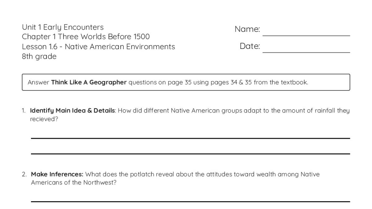Unit 1 Early Encounters Chapter 1 Three Worlds Before 1500 Lesson 1.6 ...