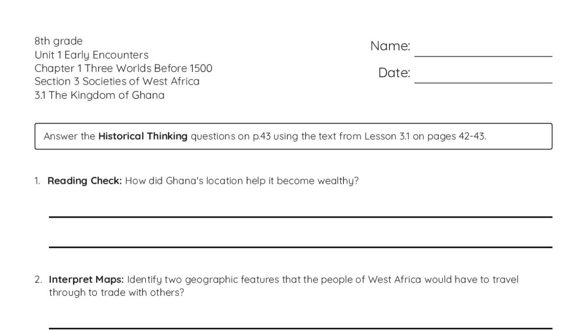 8th grade Unit 1 Early Encounters Chapter 1 Three Worlds Before 1500 ...