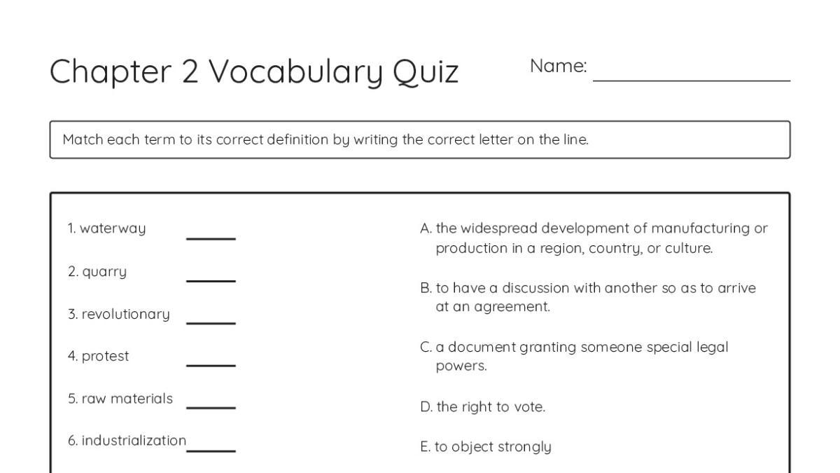 Chapter 2 Vocabulary Quiz - My Worksheet Maker: Create Your Own Worksheets