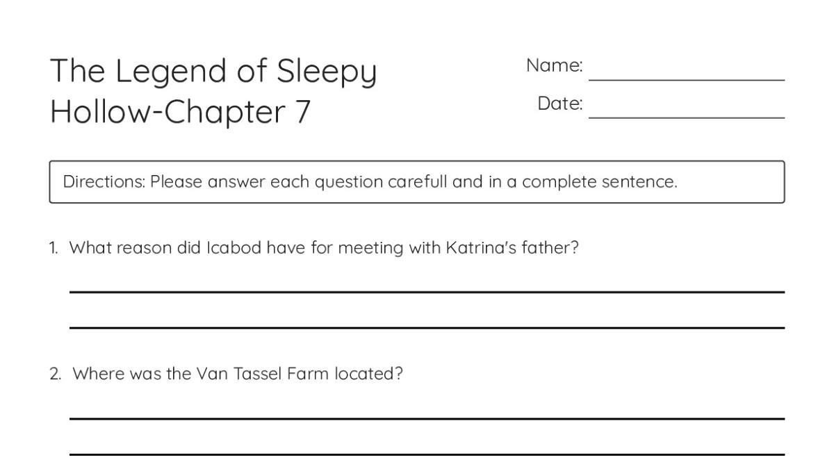 The Legend of Sleepy Hollow-Chapter 7 - My Worksheet Maker: Create Your ...