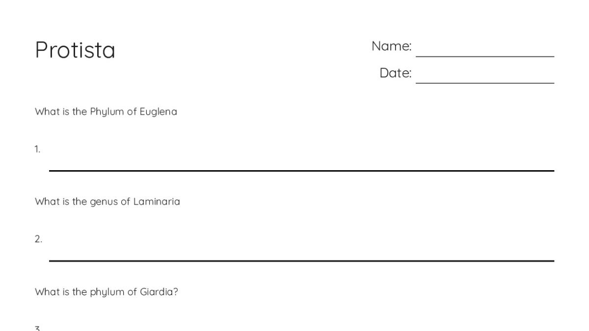 Protista - My Worksheet Maker: Create Your Own Worksheets
