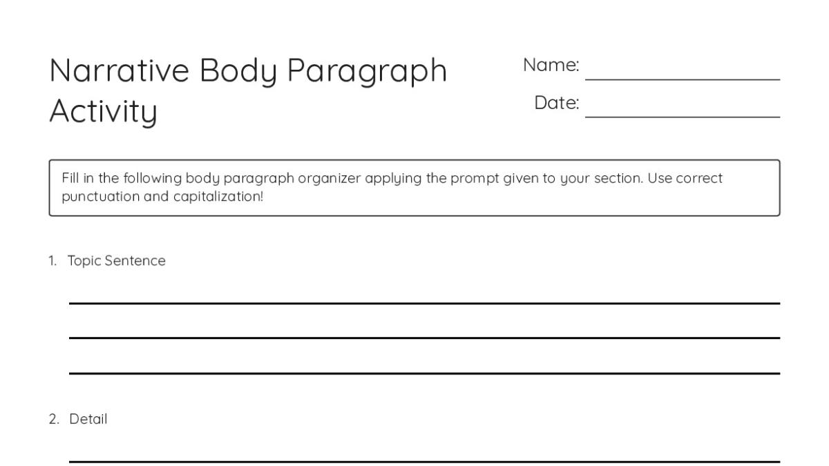 Narrative Body Paragraph Activity - My Worksheet Maker: Create Your Own ...