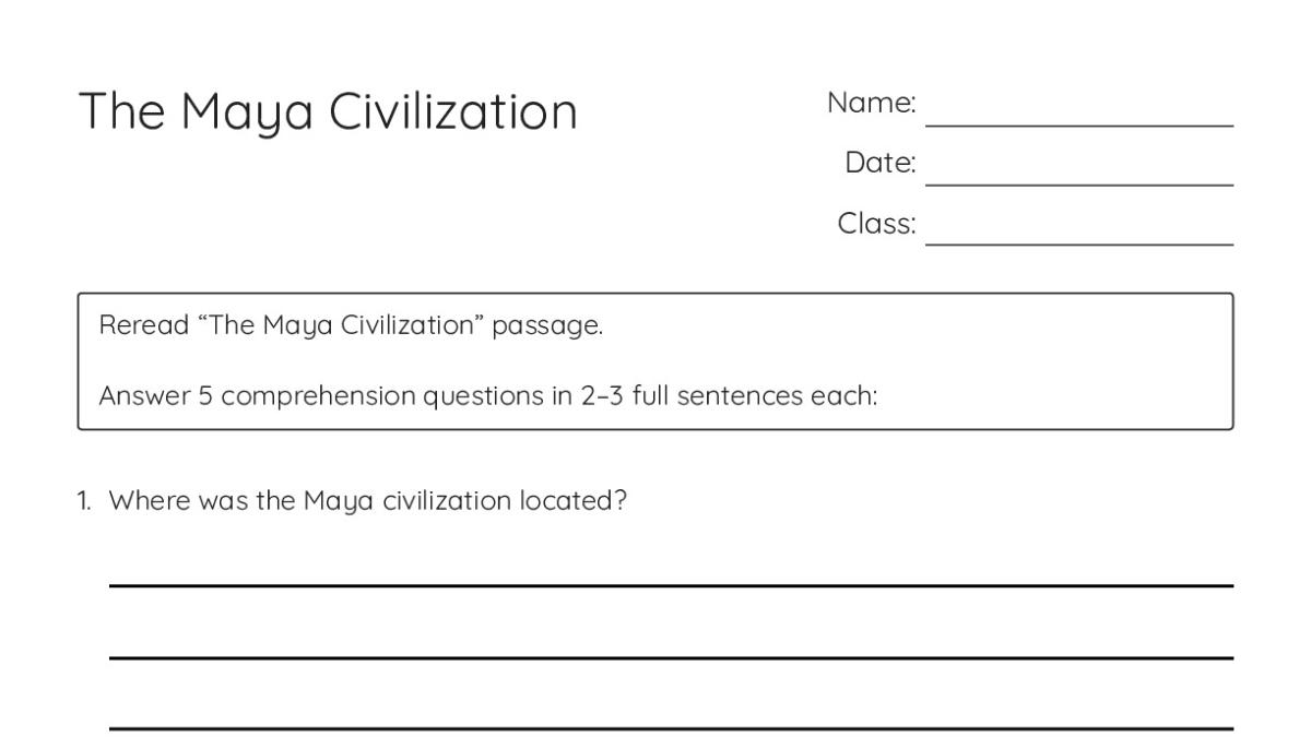 The Maya Civilization - My Worksheet Maker: Create Your Own Worksheets