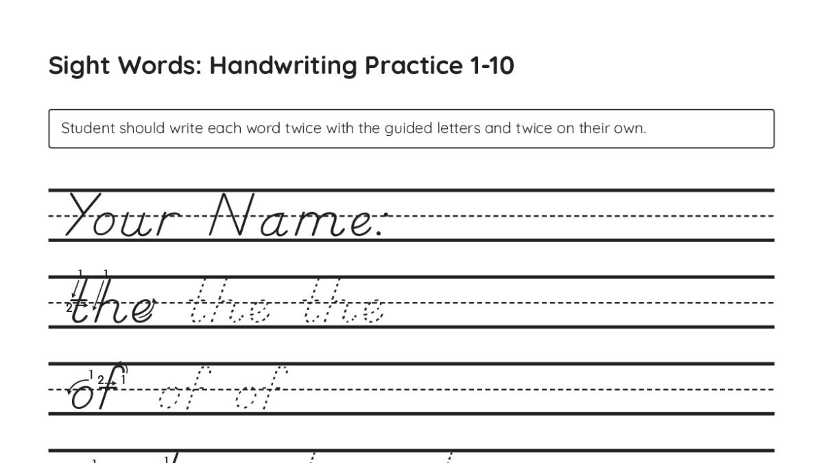 Sight Words: Handwriting Practice 1-10 - My Worksheet Maker: Create ...