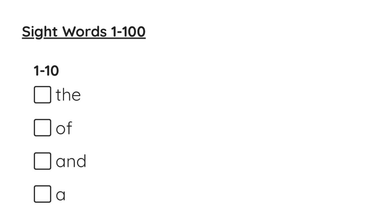 Sight Words 1-100 - My Worksheet Maker: Create Your Own Worksheets