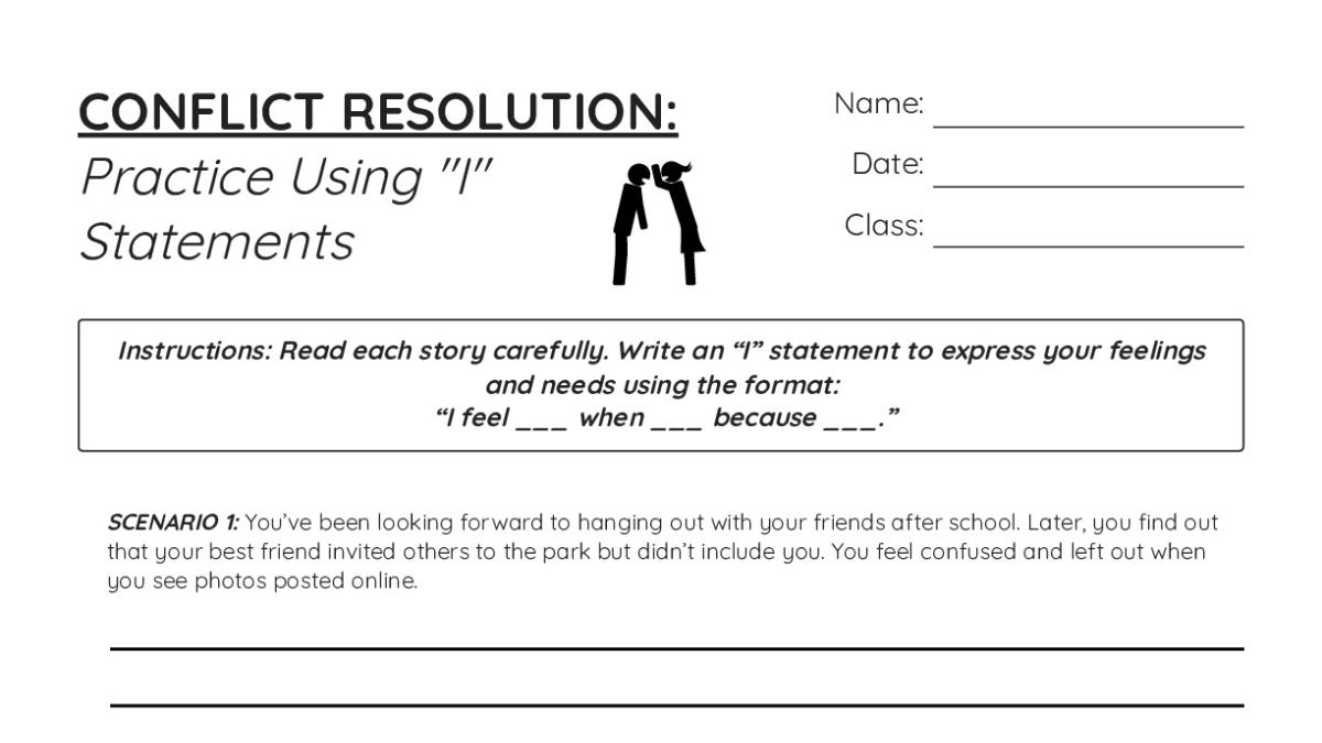 CONFLICT RESOLUTION: Practice Using "I" Statements - My Worksheet Maker ...