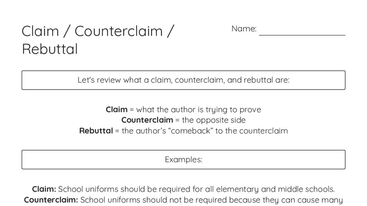 Claim / Counterclaim / Rebuttal - My Worksheet Maker: Create Your Own ...