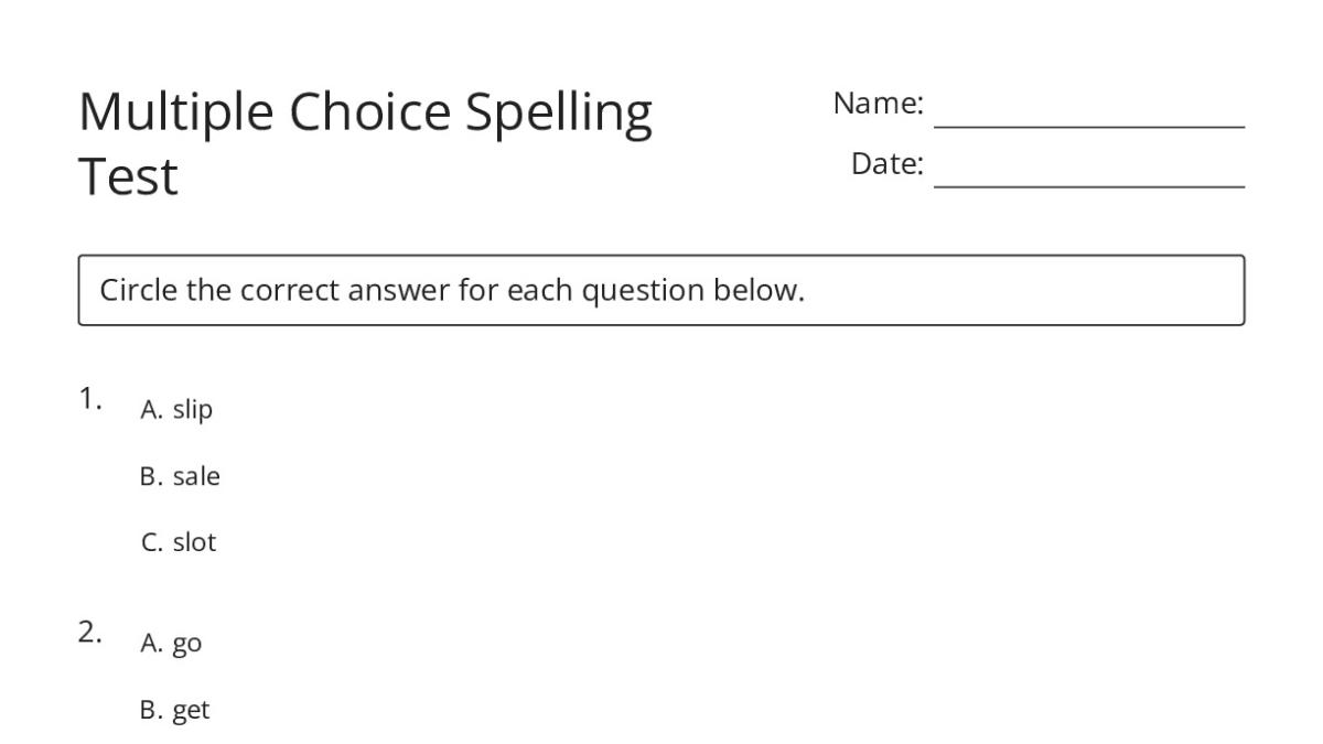 Multiple Choice Spelling Test - My Worksheet Maker: Create Your Own ...
