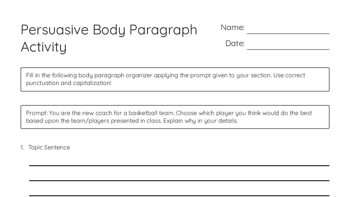 Persuasive Body Paragraph Activity - My Worksheet Maker: Create Your ...