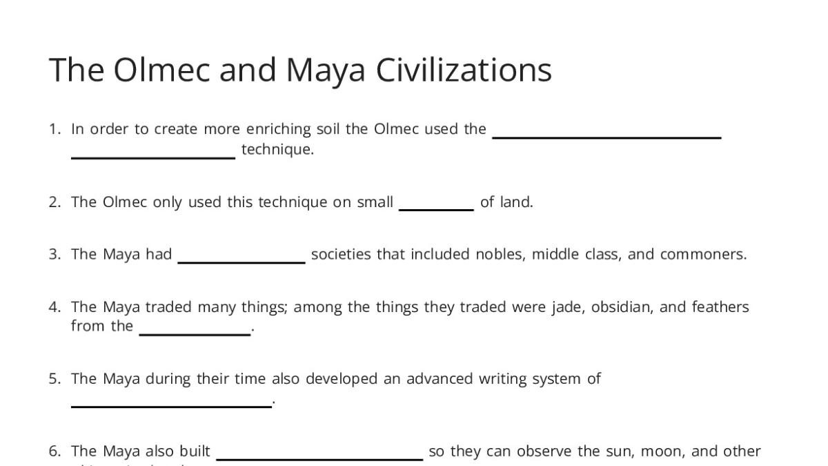 The Olmec and Maya Civilizations - My Worksheet Maker: Create Your Own ...