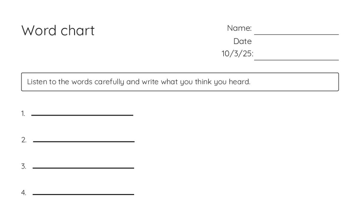 Word chart - My Worksheet Maker: Create Your Own Worksheets