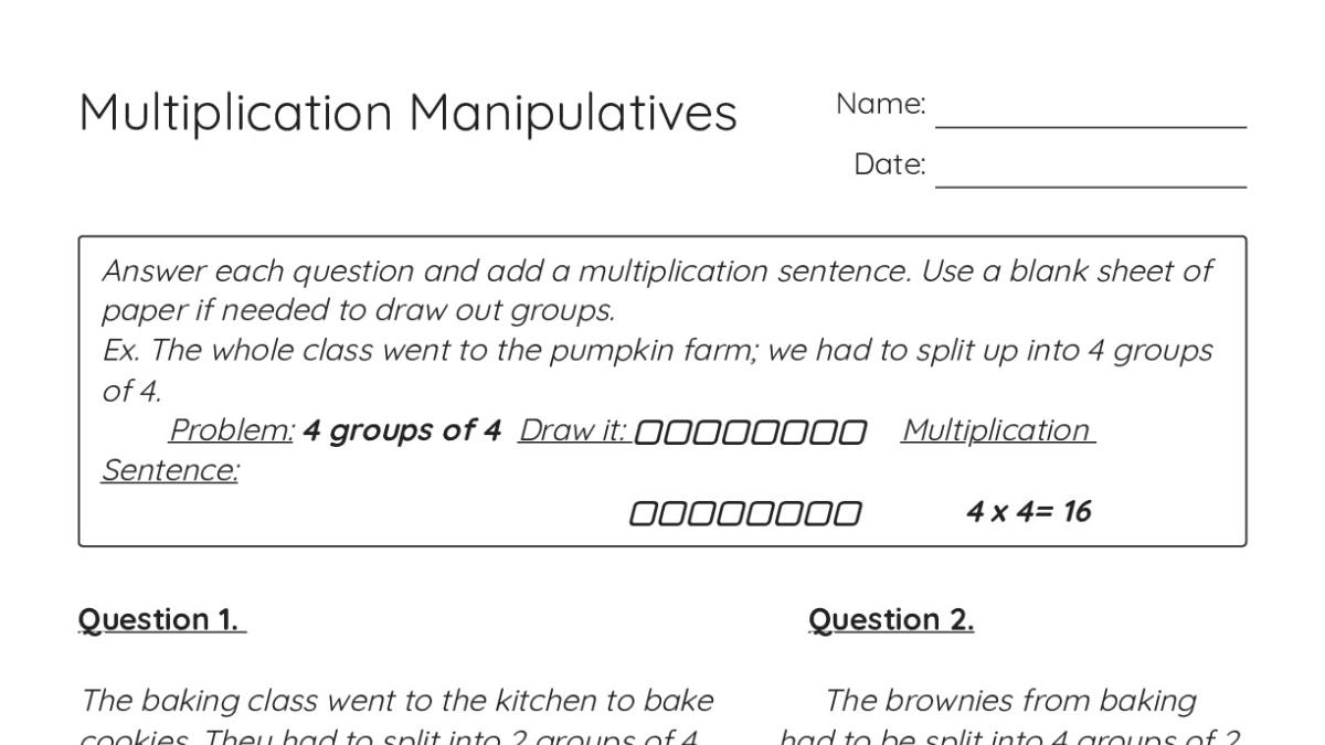 Multiplication Manipulatives - My Worksheet Maker: Create Your Own ...