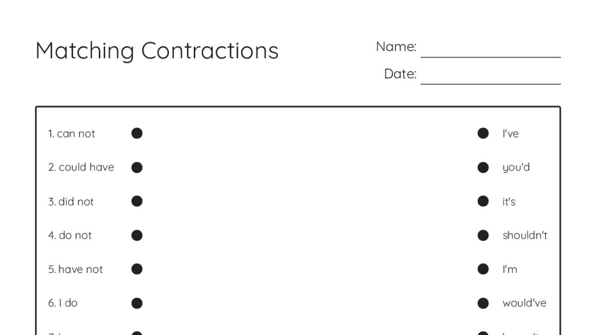 Matching Contractions - My Worksheet Maker: Create Your Own Worksheets