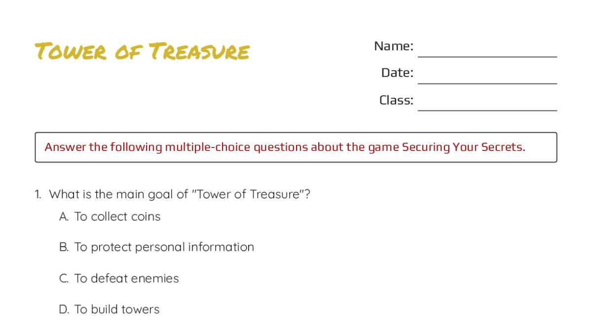 Tower of Treasure - My Worksheet Maker: Create Your Own Worksheets