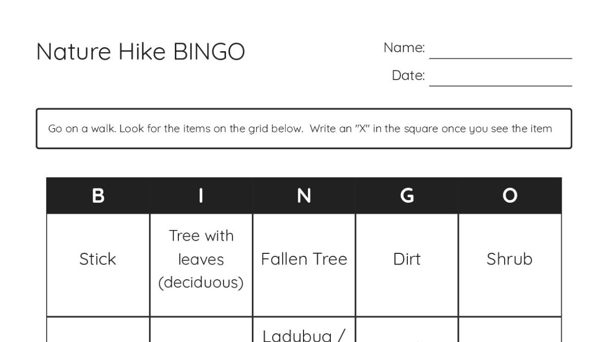Nature Hike BINGO - My Bingo Maker: Create Your Own Bingo Cards