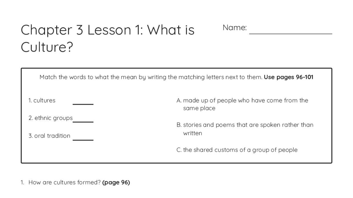 Chapter 3 Lesson 1: What is Culture? - My Worksheet Maker: Create Your ...